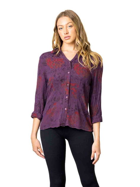 Tianello TENCEL™ "Geisha" Print "Suzy" Blouse- Mulberry - S – Tianello.com